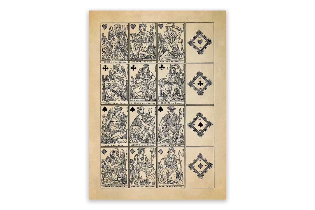 Playing Card Print, Old Cards Chart Poster, Vintage Style Illustration ...