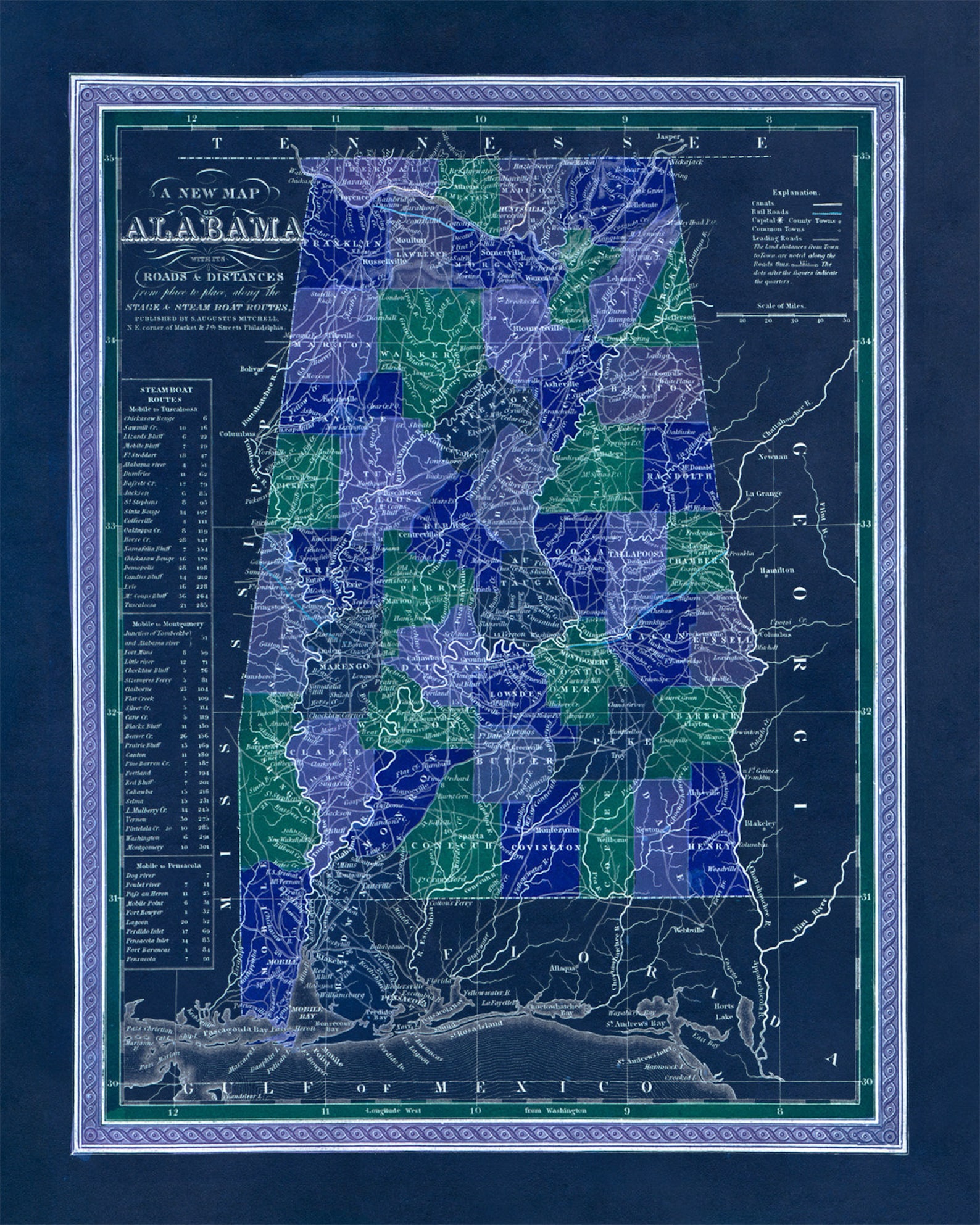 Old Alabama State Map Poster 1800s Vintage Style Print 3 | Etsy