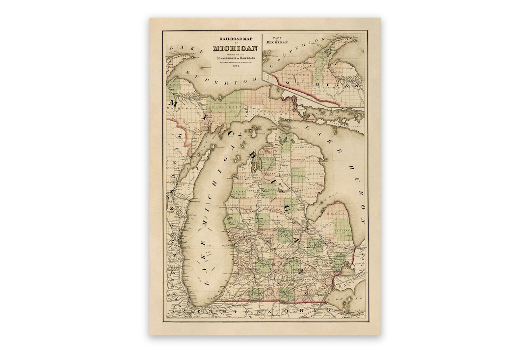 Old Michigan Railroad Map, Vintage Style Print Circa 1800s - Etsy