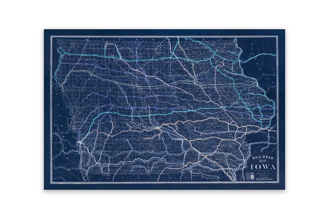 Old Iowa State Railroad Map Vintage Style Print Circa 1800s - Etsy