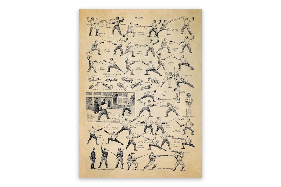 Fencing Techniques Vintage Print: Combat Styles Illustration, FD36 - Etsy