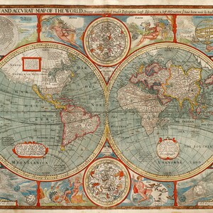 Antique Map of the World, 17th Century Cartography Decor, Vintage Style ...