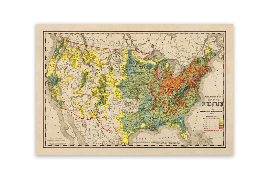 United States Population Census Map, Vintage Style Print Circa 1800s - Etsy