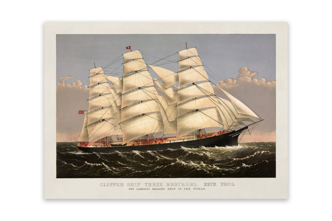 Clipper Ship Illustration Print, Nautical Sailing Ship Artwork, Premium ...