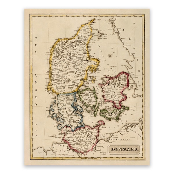 Antique Map of Denmark - Etsy