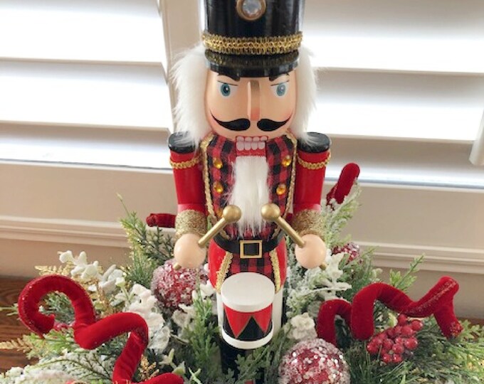 Nutcracker Drum Centerpiece, Christmas Centerpiece, Floral Arrangement ...