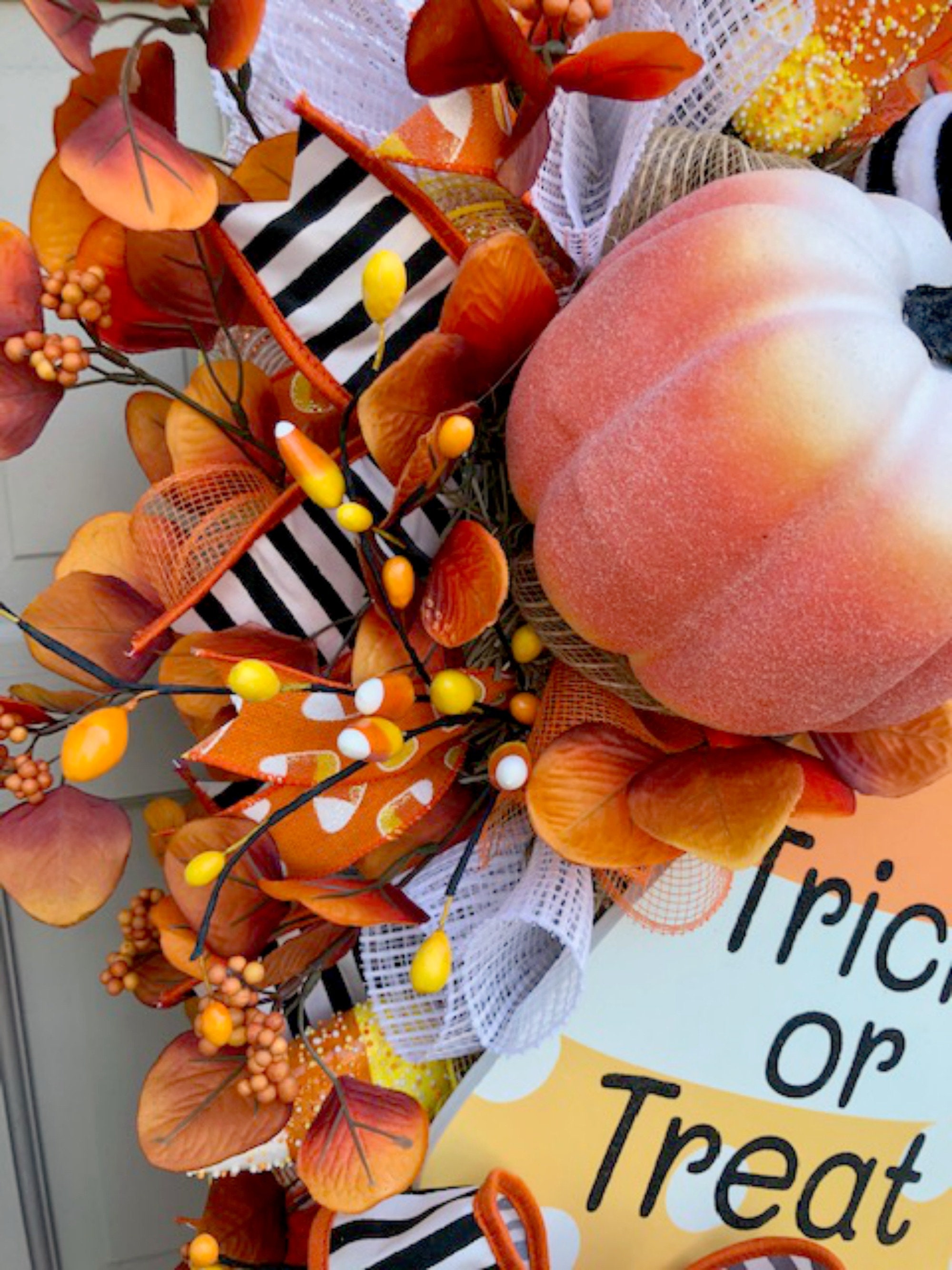 Halloween Candy Corn Pumpkin Swag Fall Pumpkin Wreath Front | Etsy