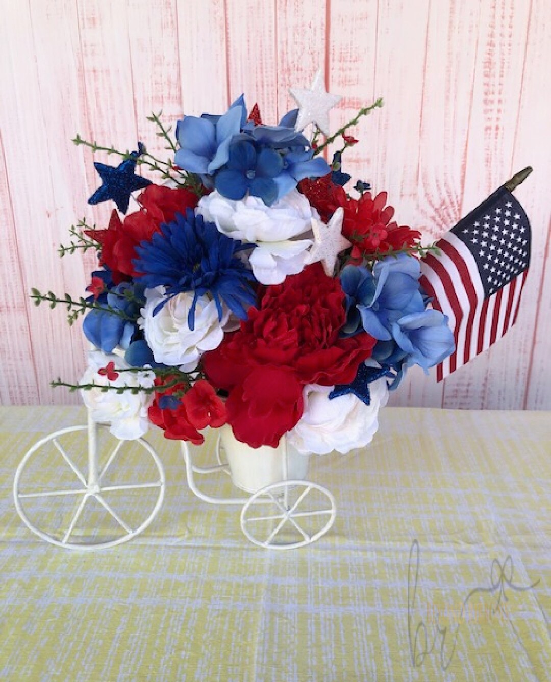 Patriotic Bike Centerpiece, Floral Centerpiece, Hydrangea Centerpiece ...