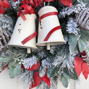 Rustic Christmas Bell Wreath, Red and White Bells Decor, Front Door ...