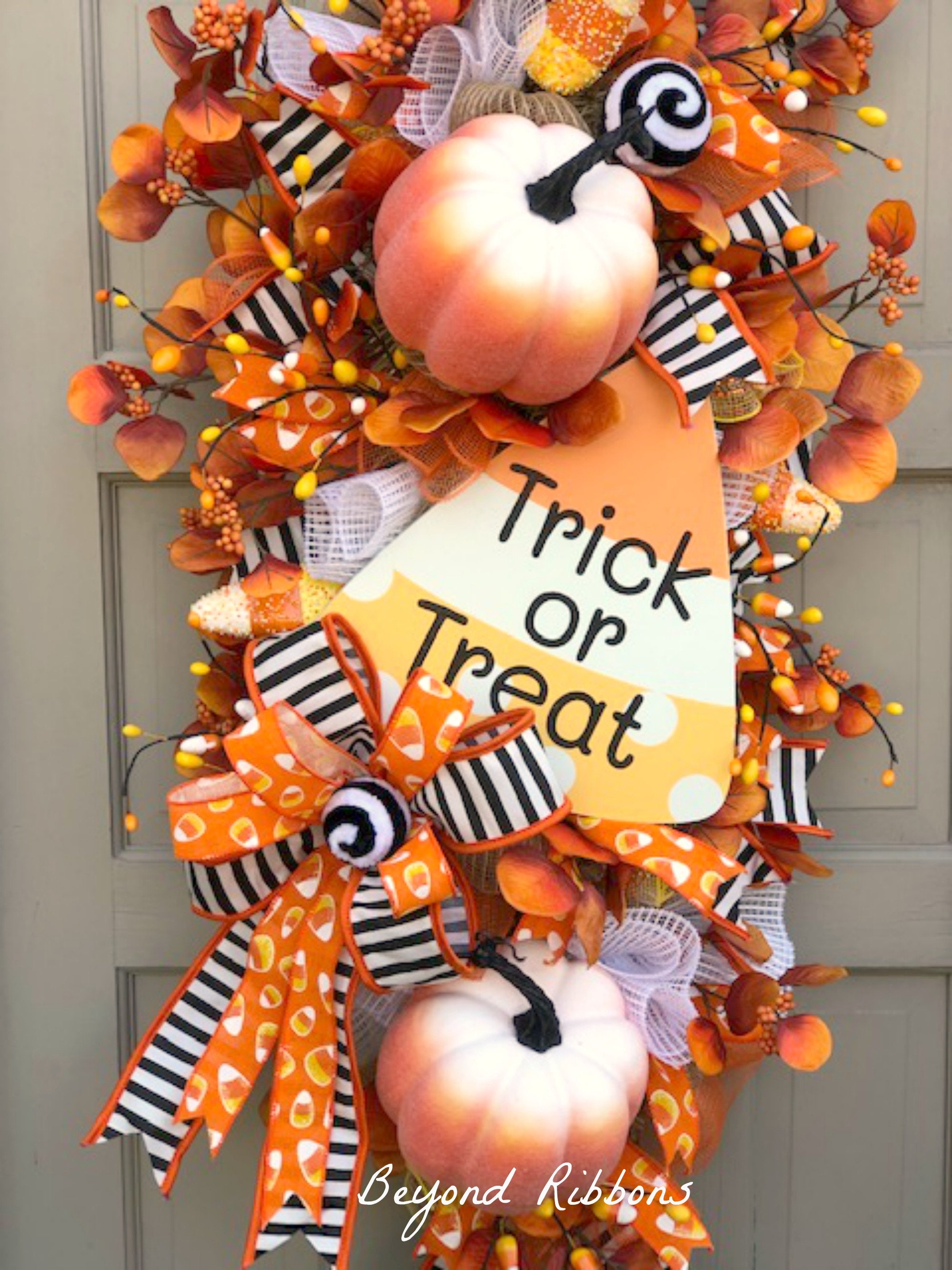 Halloween Candy Corn Pumpkin Swag Fall Pumpkin Wreath Front | Etsy