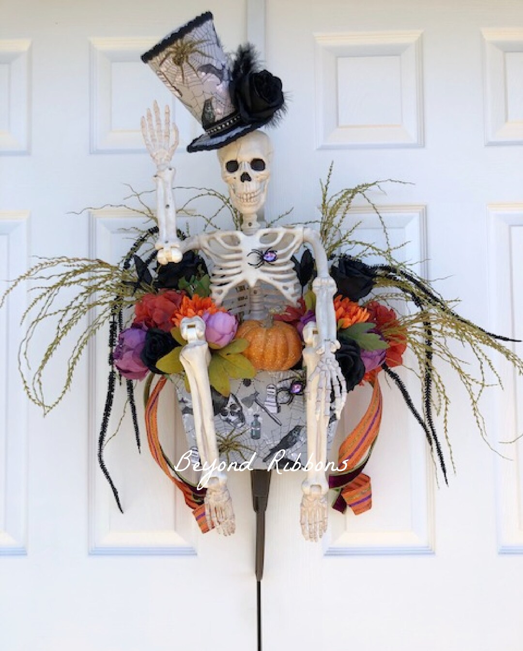 Halloween Skeleton Wreath, Skeleton Door Hanger, Skeleton on a Bike ...