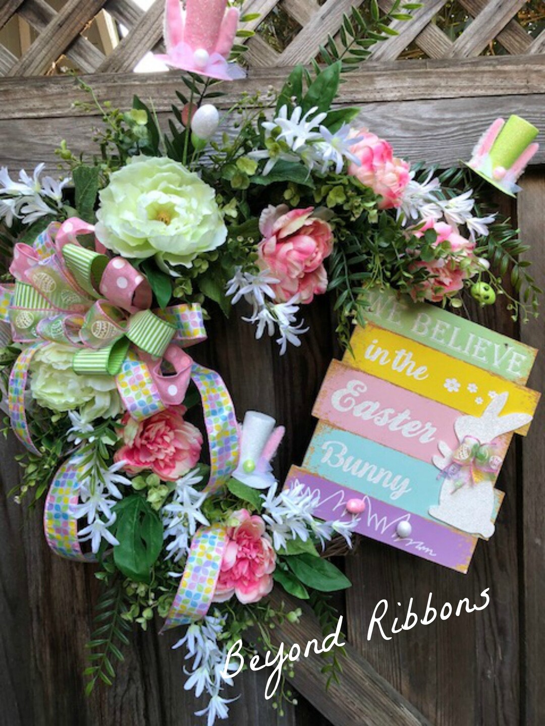 Easter Floral Grapevine Wreath, Easter Bunny Wreath, Spring Floral ...