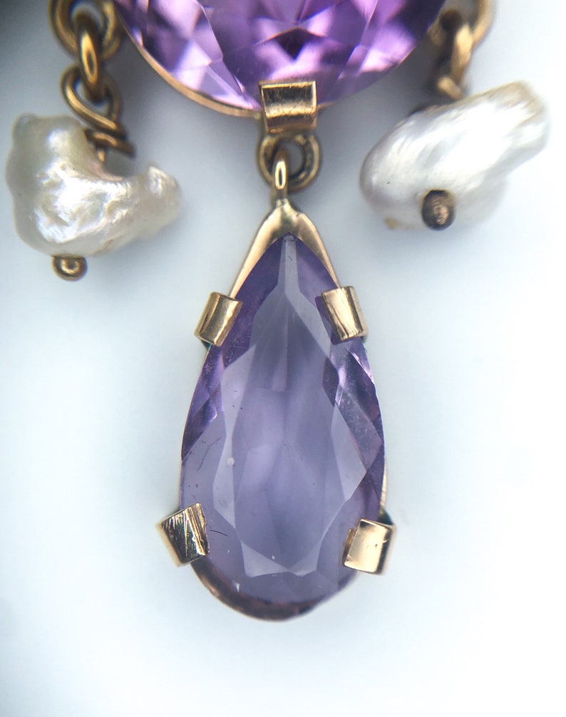 Antique Amethyst Freshwater Pearl 14k Necklace Earrings Set - Etsy