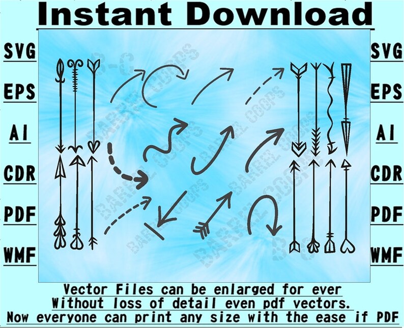 Hand Drawn Arrows SVG Vector Stencil Instant download 6 file formats ...