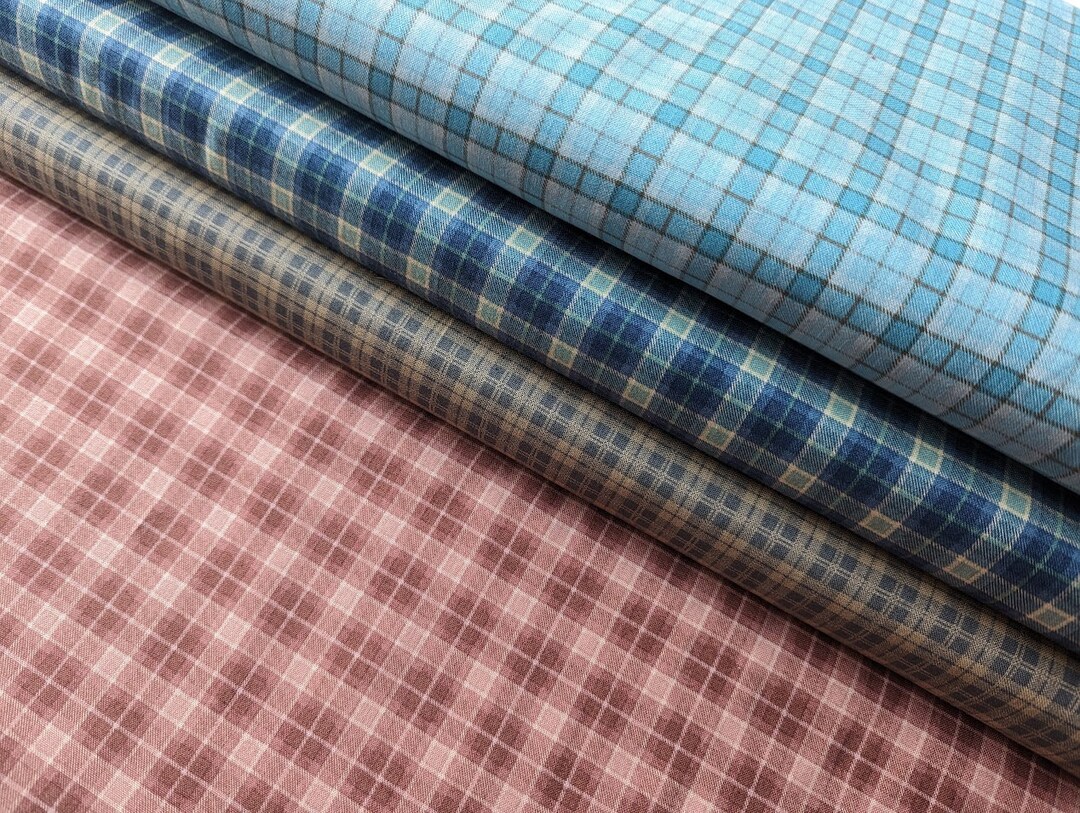 Printed Check Fabrics by Marcus Fabrics Light Blue Navy Rust Beige Grey ...