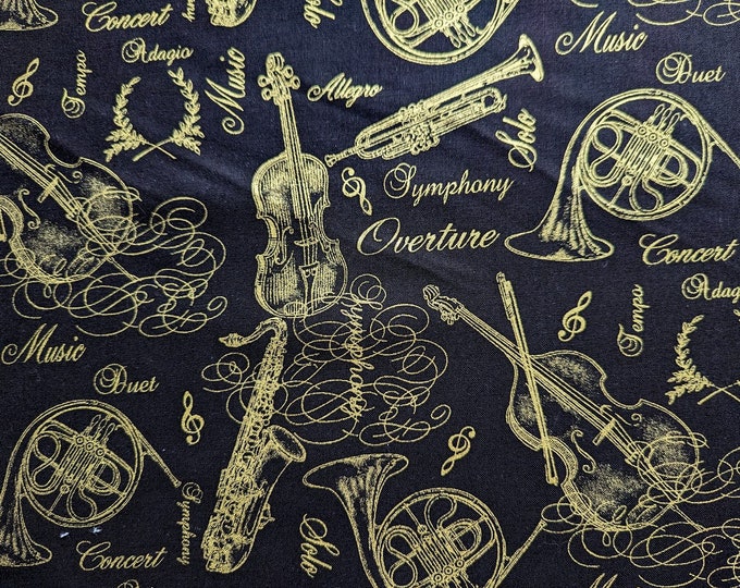 Black and Gold Metallic Music Cotton Patchwork Fabric, Timeless ...
