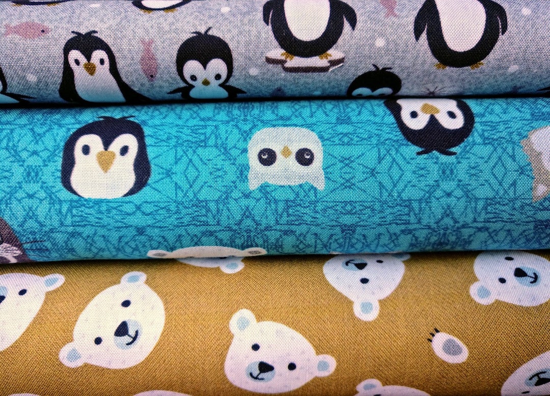 Stof "nordic Friends Forever" Polar Bears on Ochre Fabric, Penguins ...