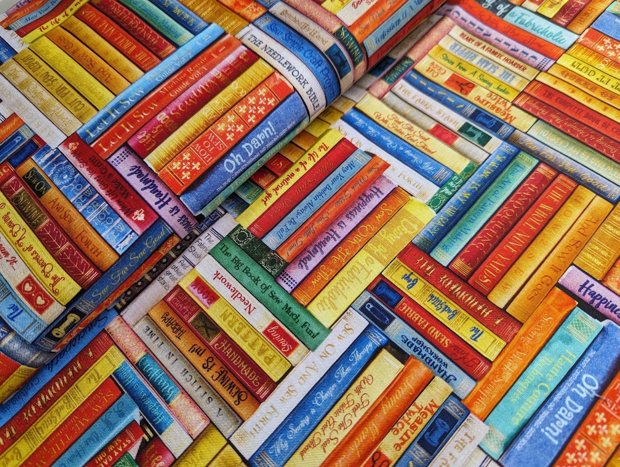 Colourful Book Fabric Sewing Library Books 