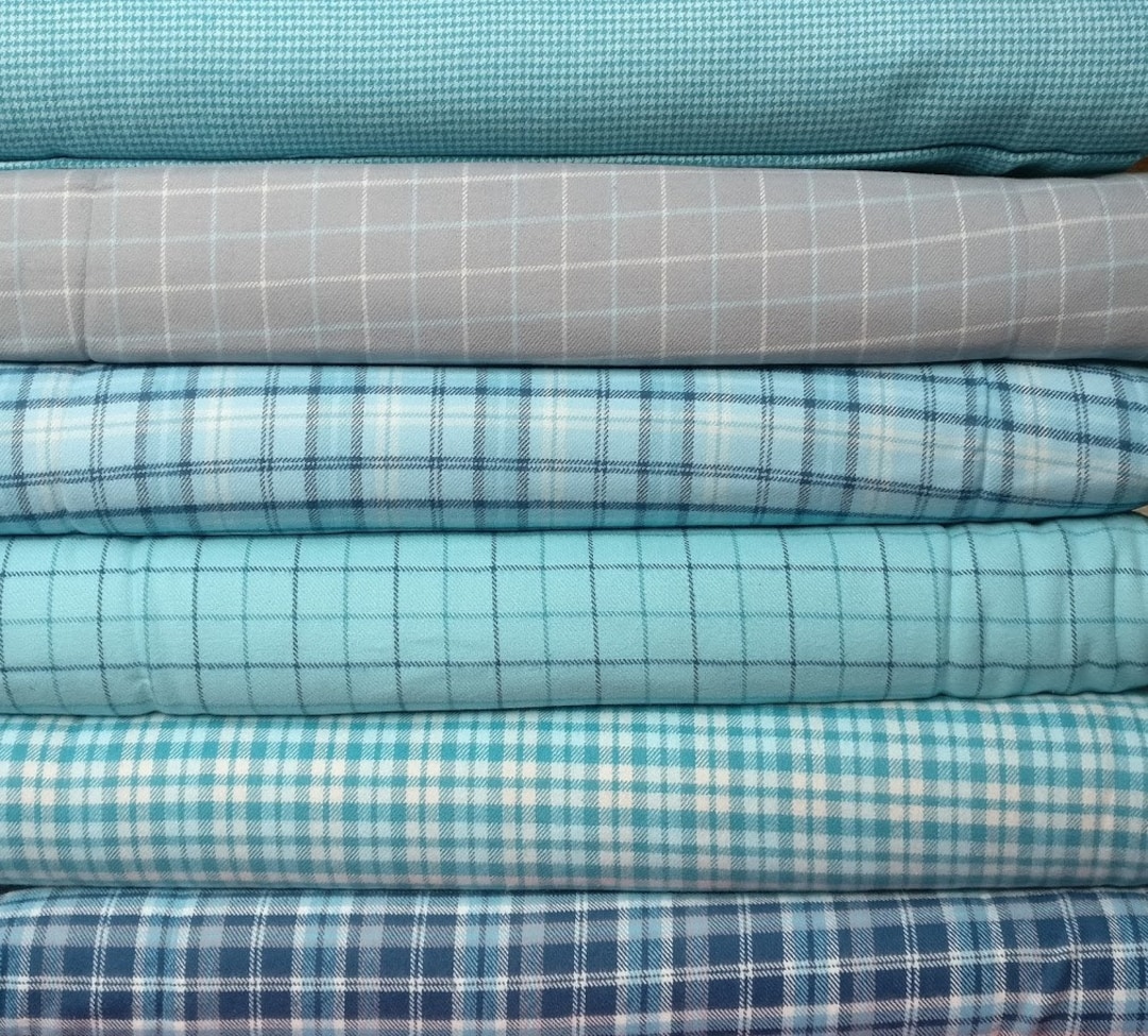 Blue Ice Flannel Primo Plaid Marcus Fabrics, Yarn Dyed Brushed Cotton ...