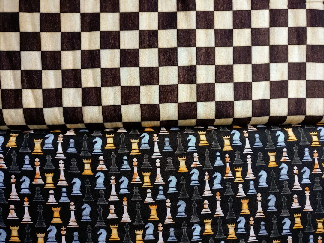 Chess Fabric Chess Board Chess Pieces on Black by Robert Kaufman 44 ...