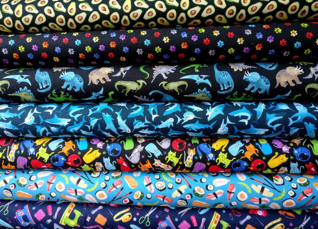 Small Scale Colourful Prints, Timeless Treasures Minis, Shark Fabric ...