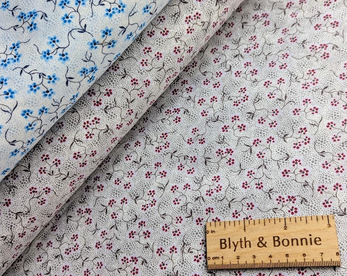 Stof "filippa's Line" Small Scale Floral Reproduction Style Fabric Red ...