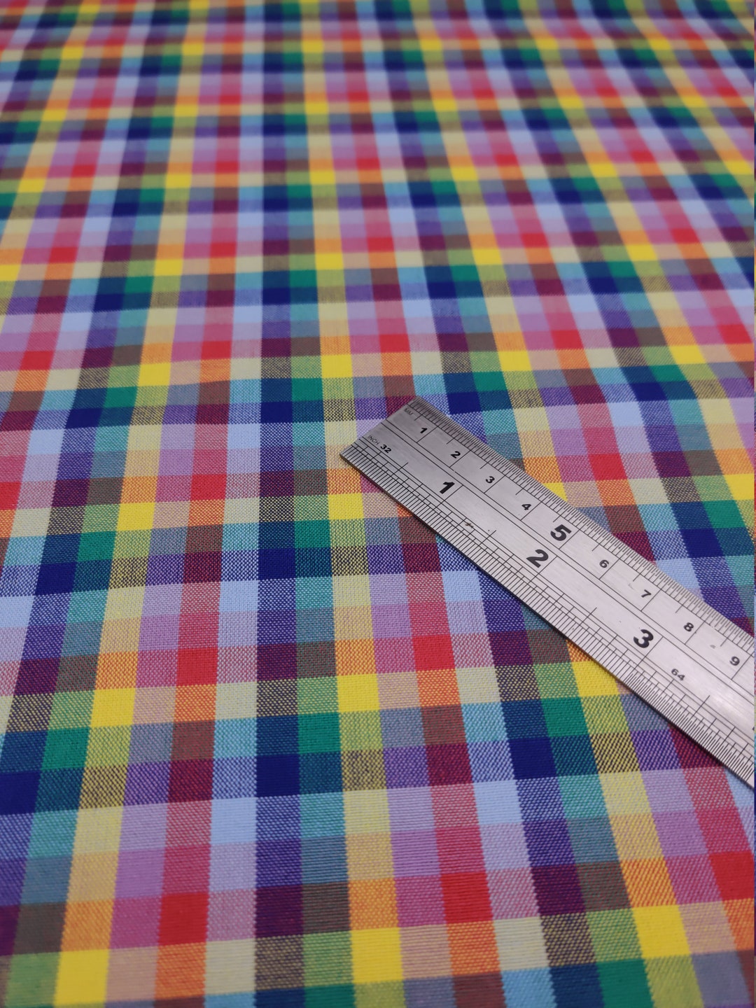 Woven Rainbow Check Oeko-tex® Cotton Fabric, Multi-coloured Check ...