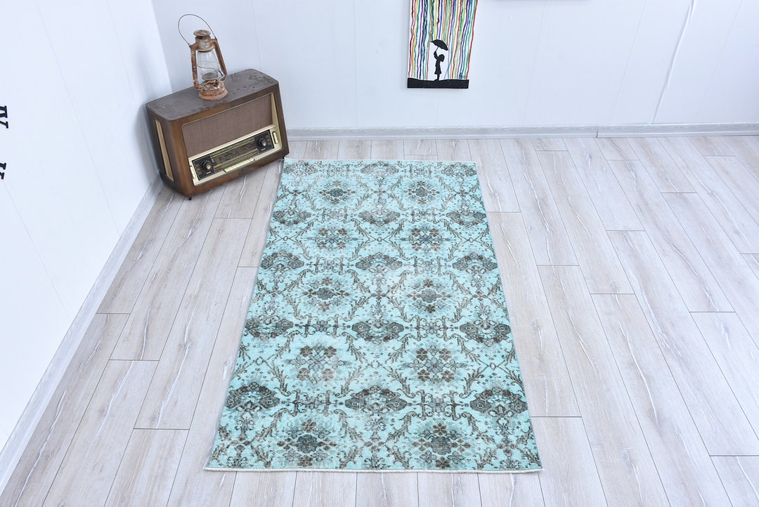Turkish Aqua Blue Rug, Nursery Rug, Vintage Area Rug, Oushak Small Rug ...