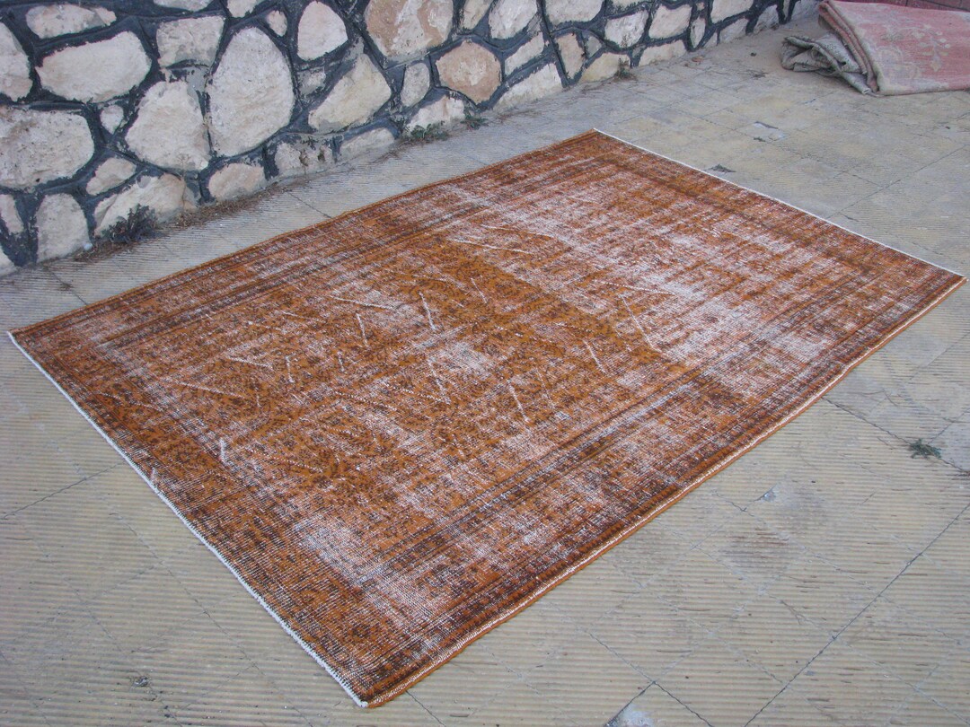Vintage Orange Large Rug Turkish Rug Bohemian Rug Overdyed - Etsy
