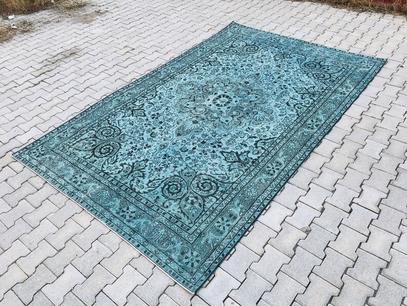 Turquoise Wool Rug Turkish Vintage Rug Oushak Rugs Turkish - Etsy