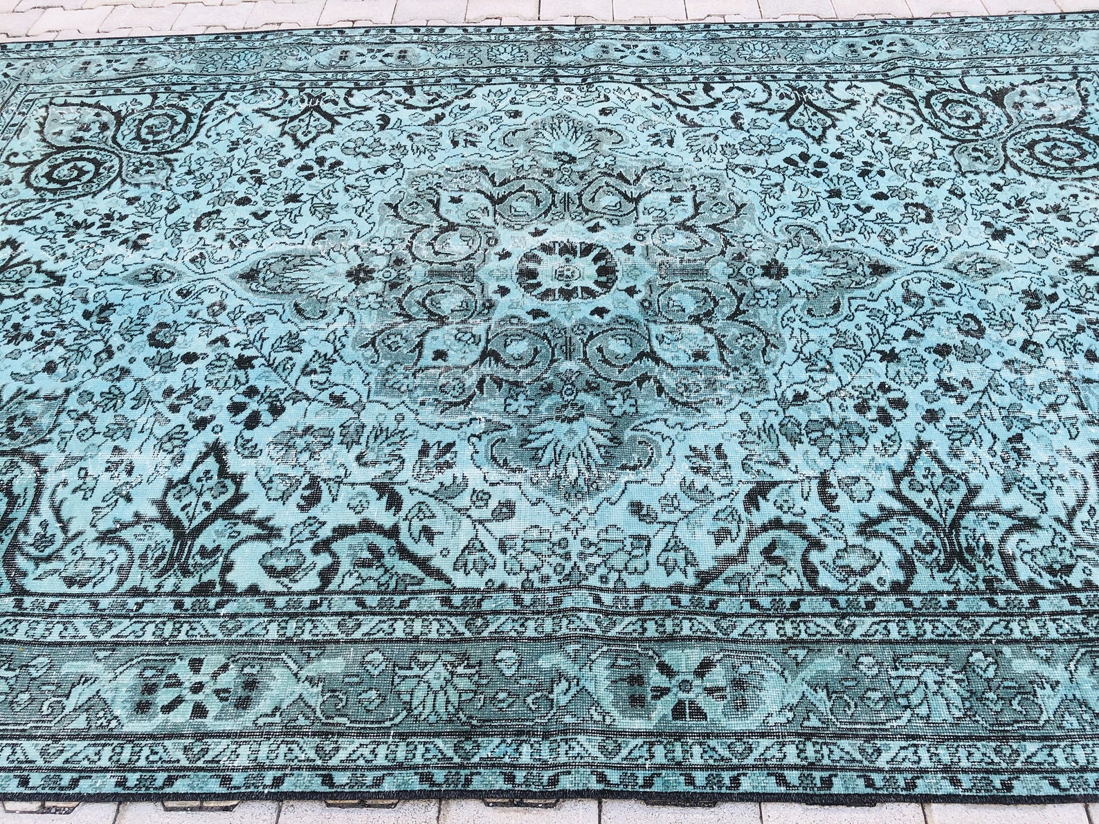 Turquoise Wool Rug Turkish Vintage Rug Oushak Rugs Turkish - Etsy