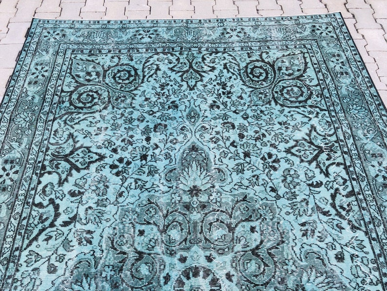 Turquoise Wool Rug Turkish Vintage Rug Oushak Rugs Turkish - Etsy