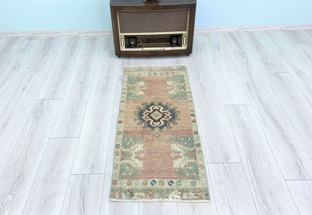 Pastel Turkish Oushak Rug, Small Vintage Wool Entry Carpet (3.6 X 1.7 ...