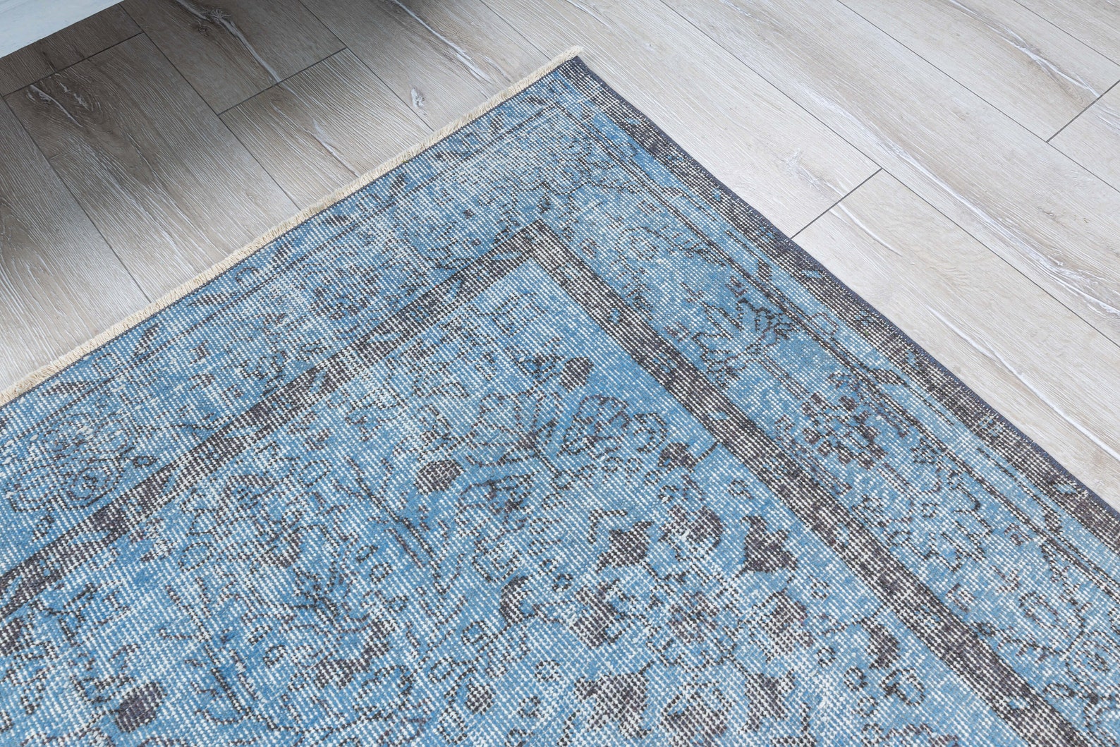 Blue Turkish Vintage Rug, Overdyed Hand Knotted Blue Carpet With ...