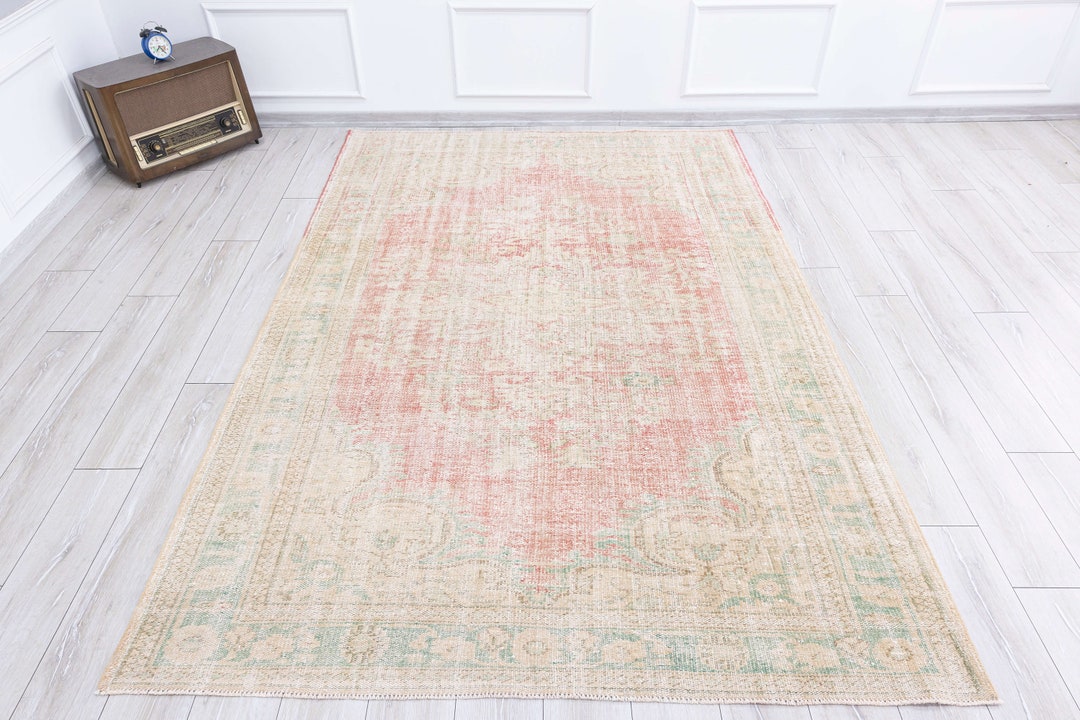 Turkish Style Pastel Pink Neutral Vintage Rug 7x10 Natural Pale Pink ...