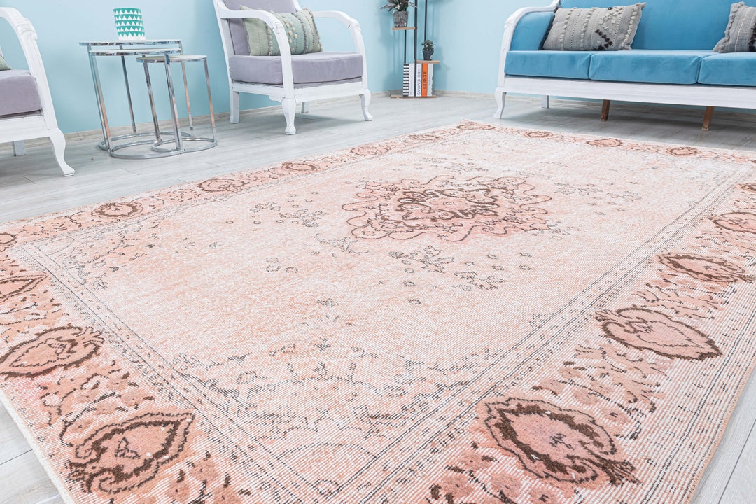 Powder Pink Wool Area Rug,turkish Oushak Light Pink Floor Decorative ...