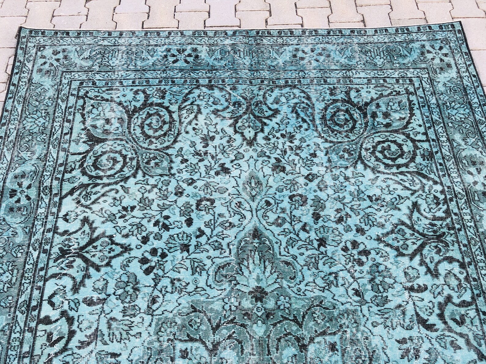 Turquoise Wool Rug Turkish Vintage Rug Oushak Rugs Turkish | Etsy