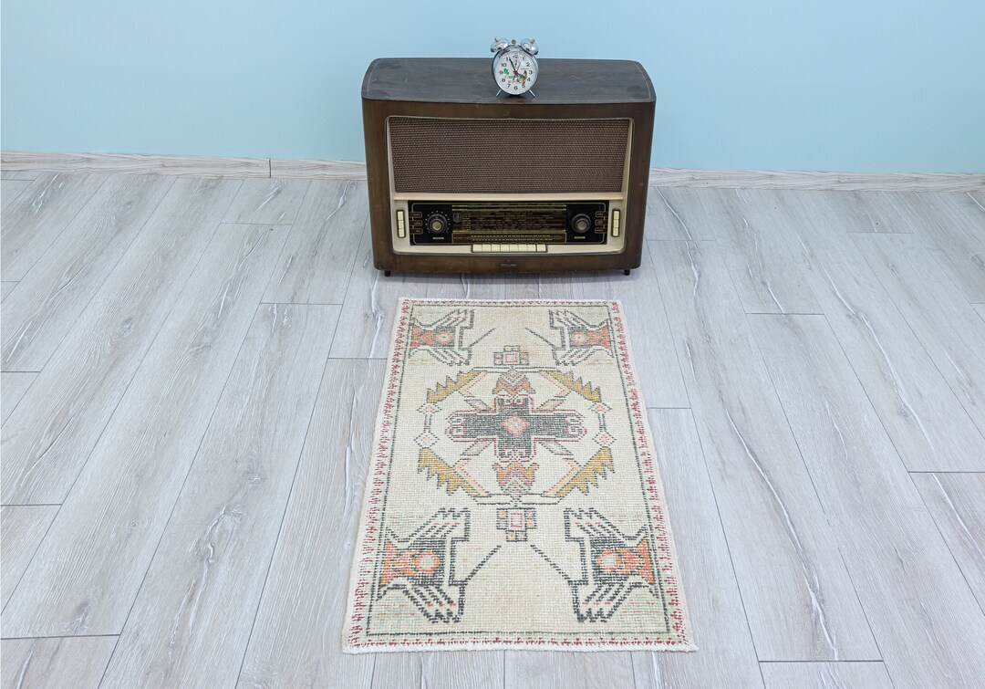 2x3 Vintage Tiny Rug 2x3 Faded Colors Unique Bath Mat, Handmade Entry ...