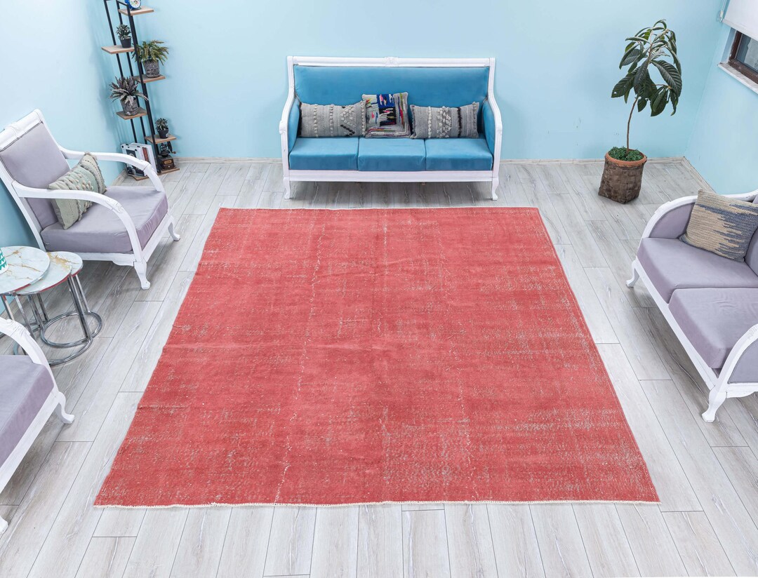 Square Turkish Rug 8x9 Bohemian Vintage Rug, Pastel Pink Square Area ...