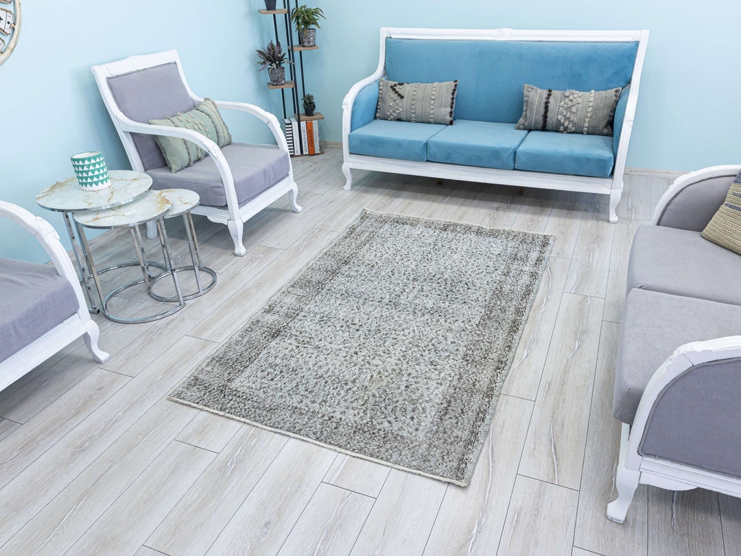 Vintage Gray Rug 4x6 Anatolian Low Pile Bohemian Gray Decorative ...