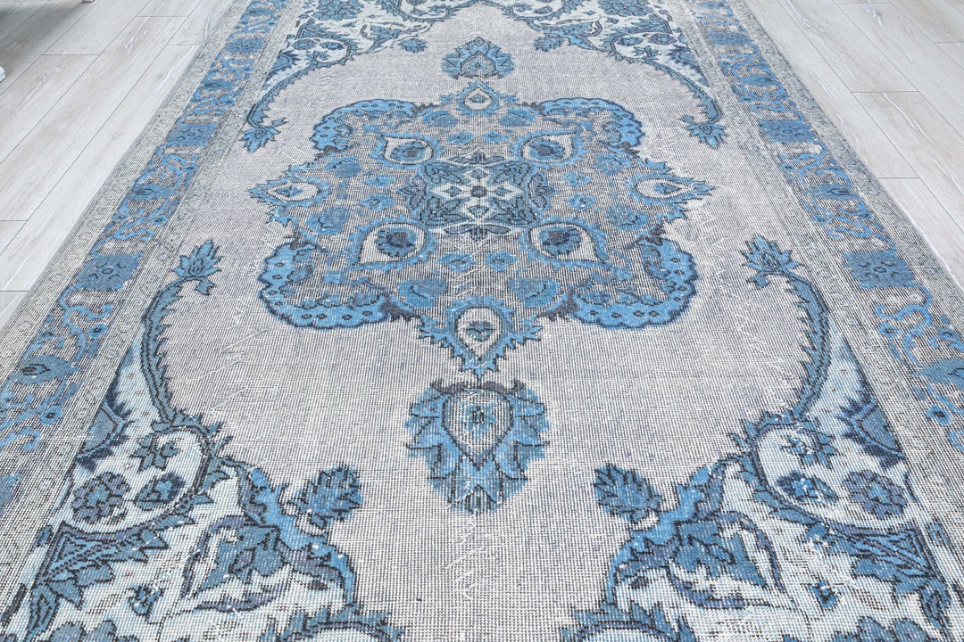 Blue Vintage Rug, Unique Light Blue Turkish Oushak Area Rug,hand ...