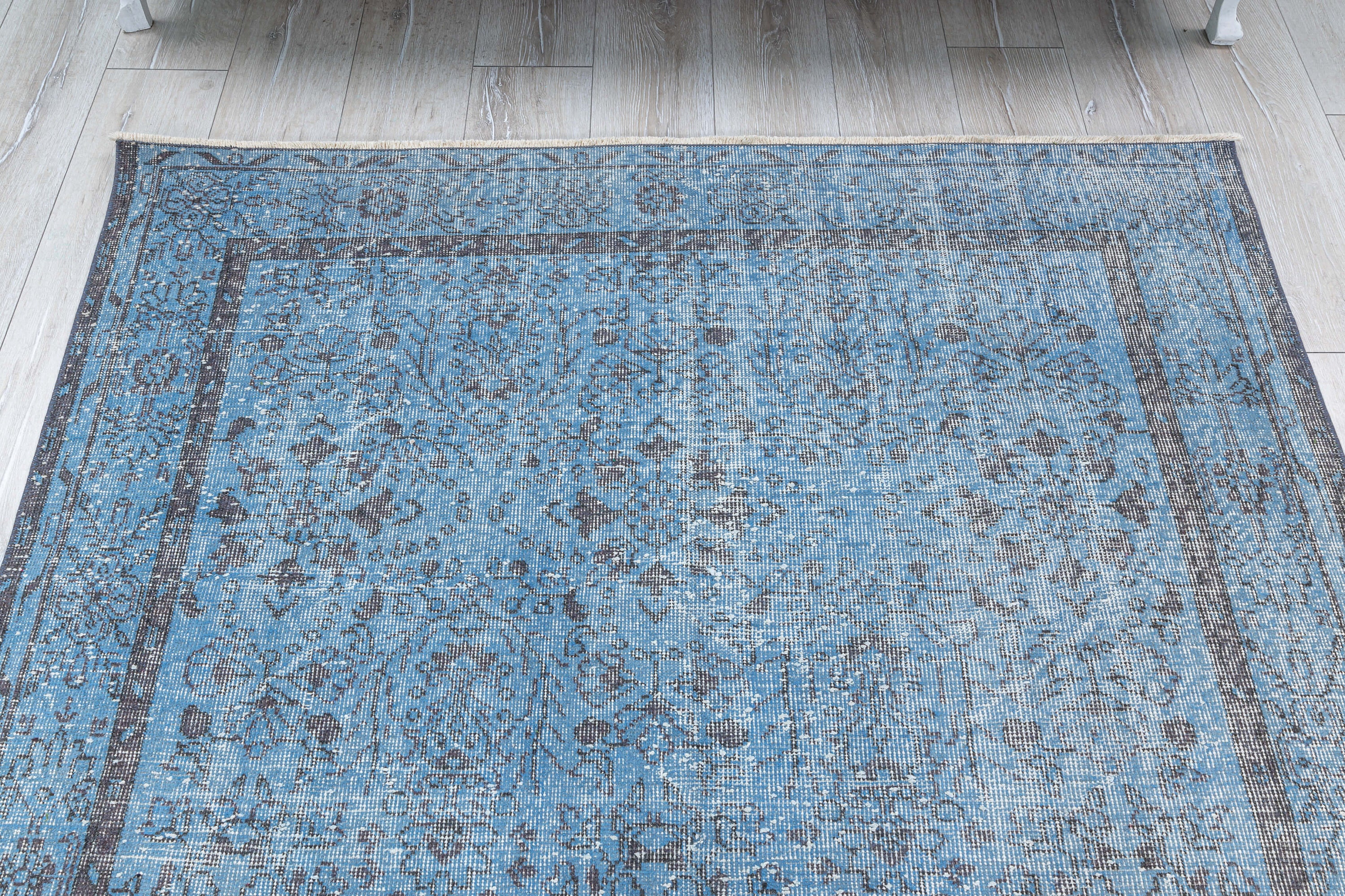 Blue Turkish Vintage Rug, Overdyed Hand Knotted Blue Carpet With ...