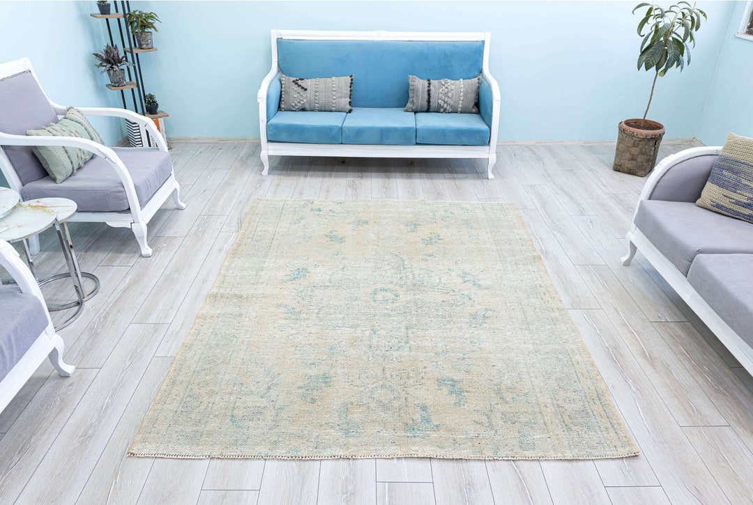 6x7 Neutral Turkish Area Rug 6x8 Vintage Muted Oushak Carpet, Bohemian ...