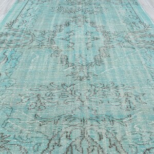 Aqua Green Turkish Area Rug,low Pile Vintage Overdyed Turquoise Rug ...