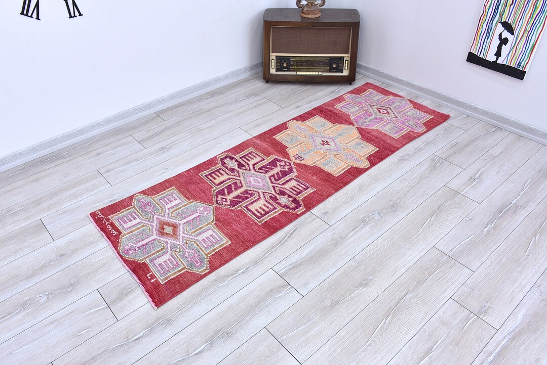 Narrow Pastel Red Vintage Runner Rug 2'x7' Bohemian - Etsy