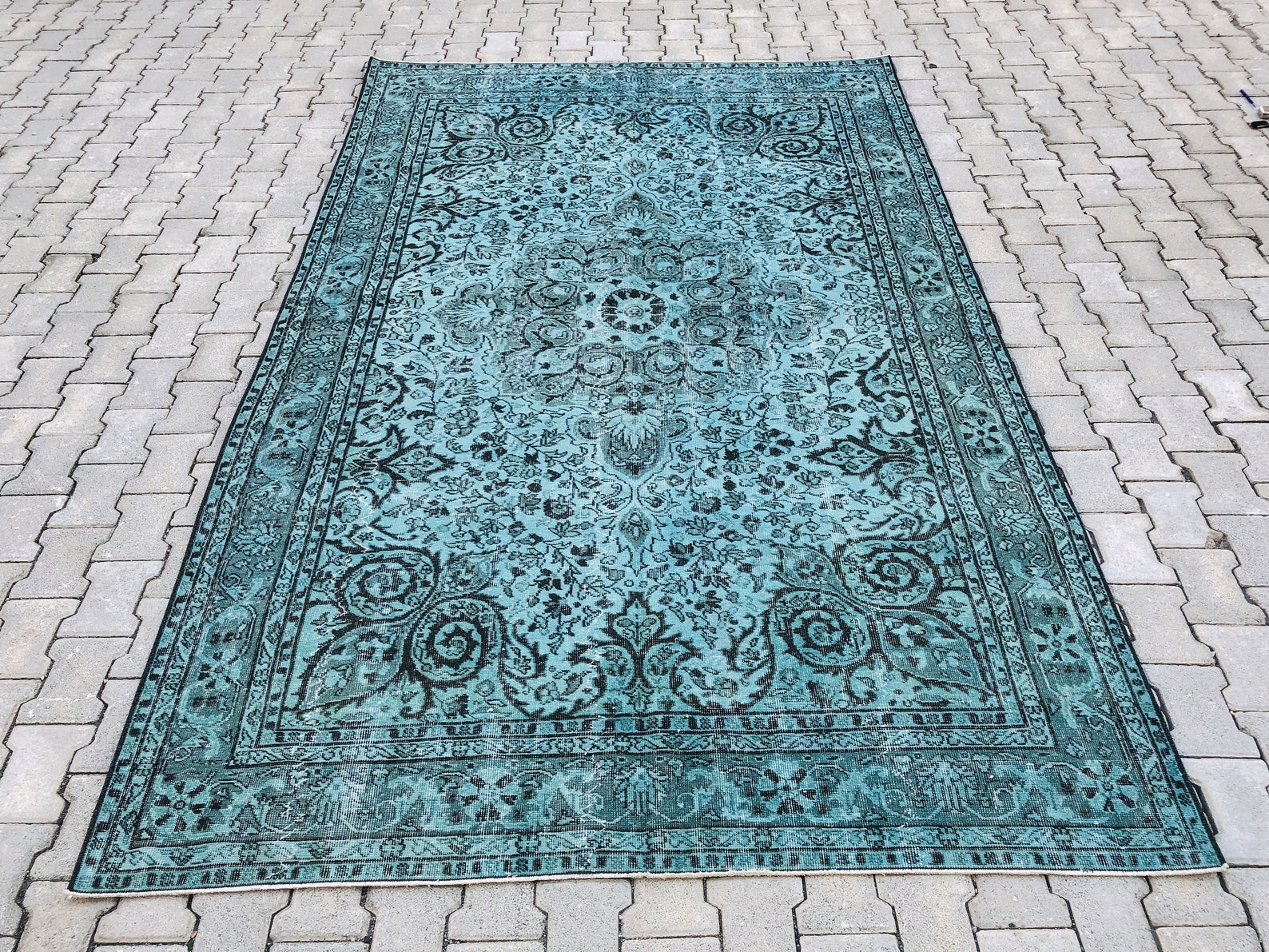 Turquoise Wool Rug Turkish Vintage Rug Oushak Rugs Turkish | Etsy