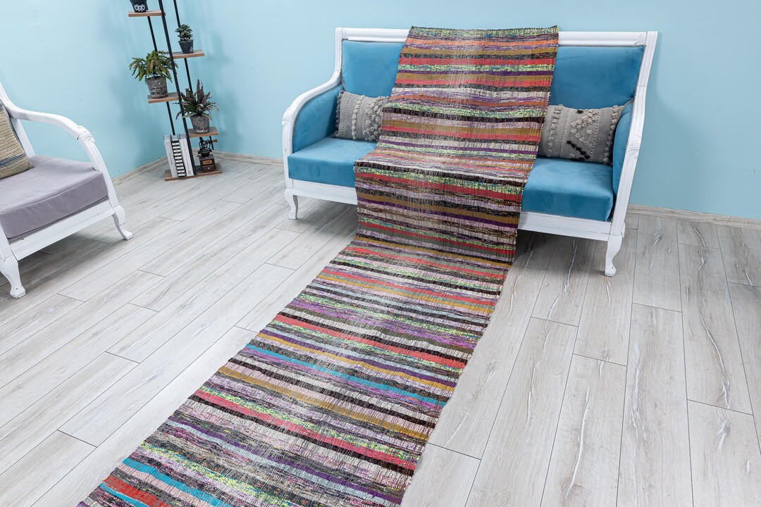 Vintage Rag Runner 3x18, Pastel Runner Colorful Modern Striped, Turkish ...