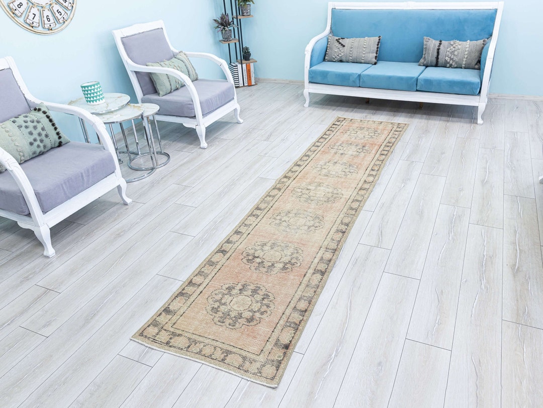 Narrow Vintage Turkish Runner 2x10 Bohemian Hand Knotted Rug for Narrow ...