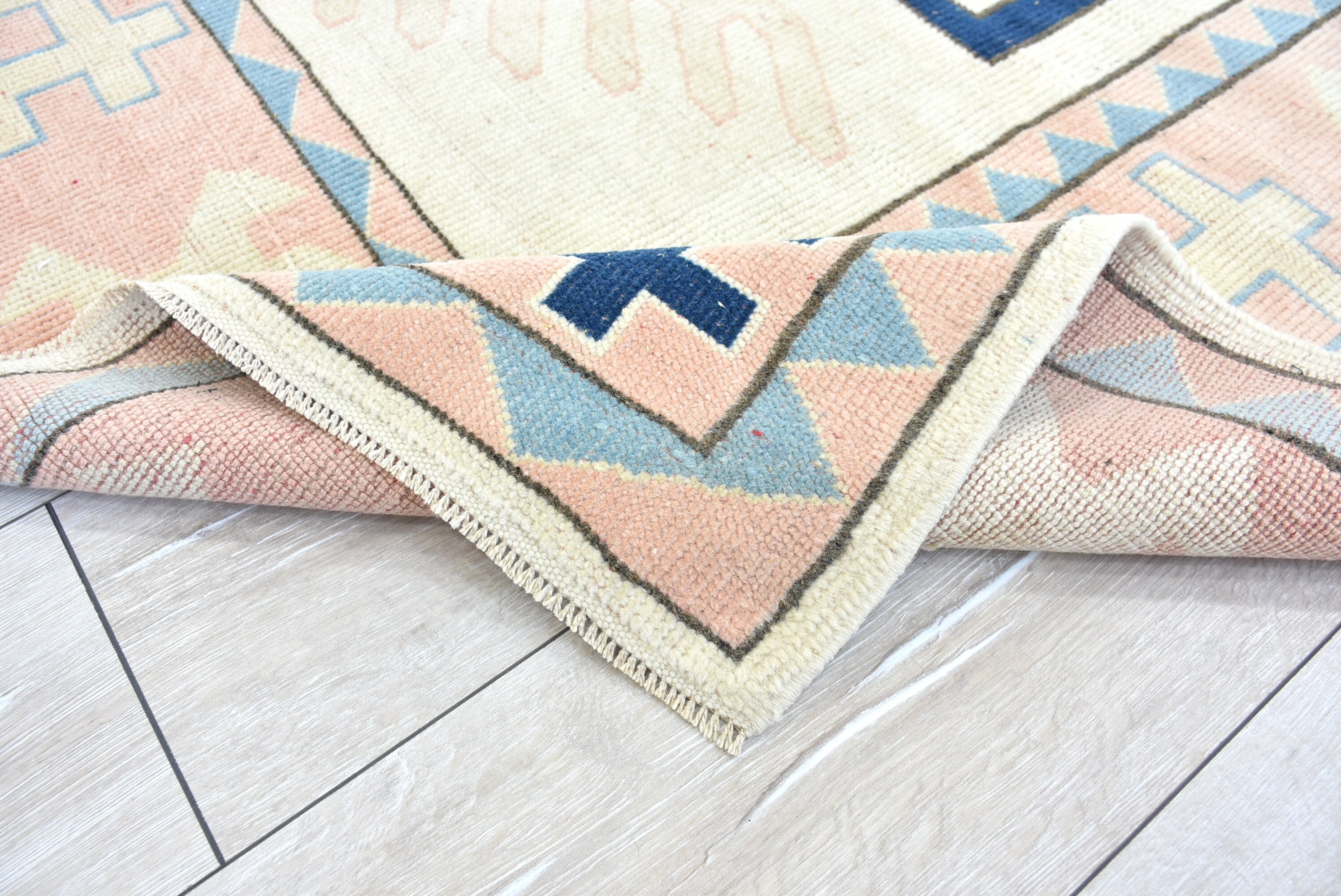 Square Salmon Color Blue White Geometric Area Rug Pastel | Etsy