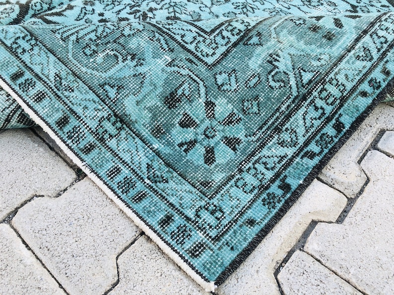 Turquoise Wool Rug Turkish Vintage Rug Oushak Rugs Turkish - Etsy